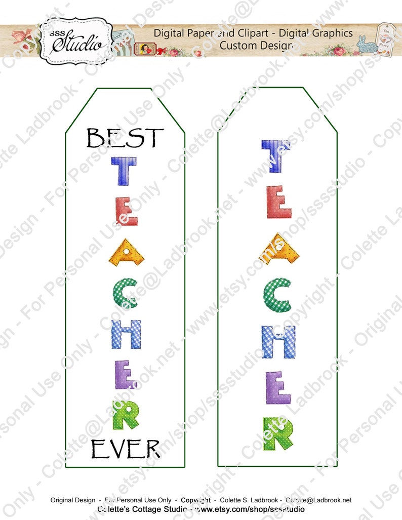 Teacher Bookmarks Teacher Appreciation Tags Printable Back - Etsy