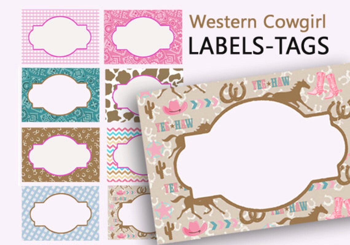 Cowgirl Labels Printable Name Tags Western Party | Etsy