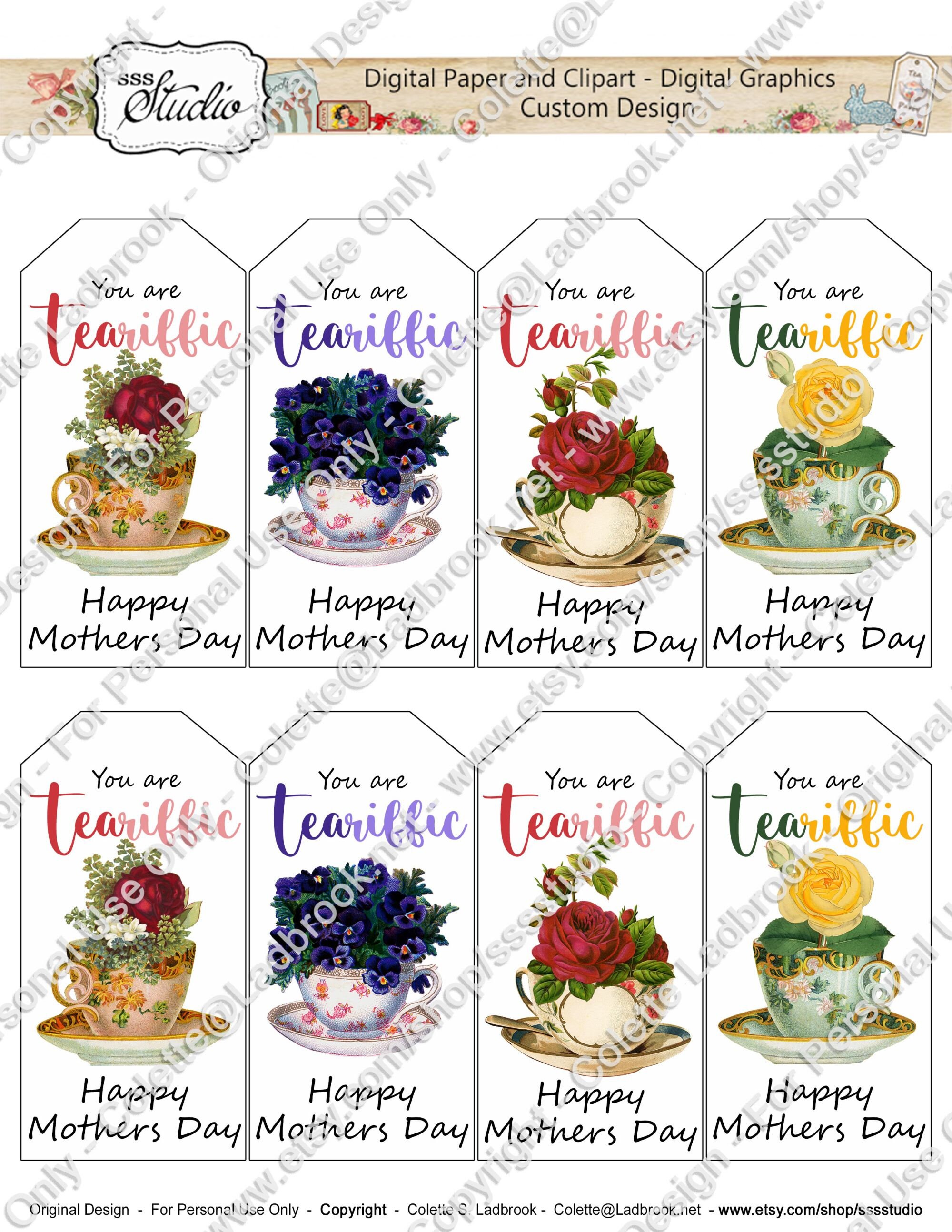 Mothers Day Tags, Tea-riffic Tags, Printable Gift Tags, Digital Tea ...