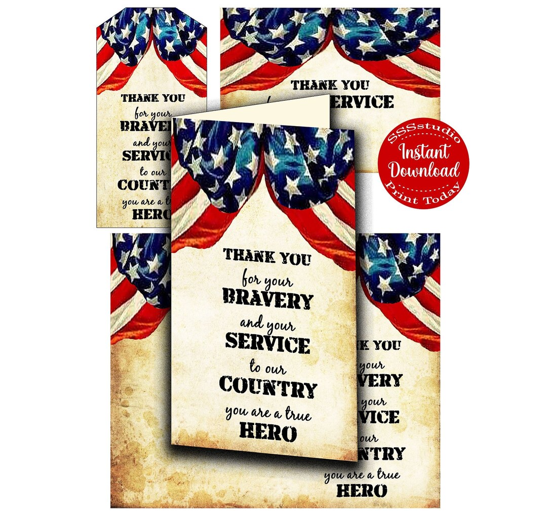 Patriotic Thank-you Card, Brave Service Tag, Gift Tags, 4th of July ...