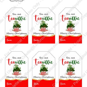 Christmas Tea-riffic Gift Tags, Tea Cup Tags, Digital Tea Party Favor ...