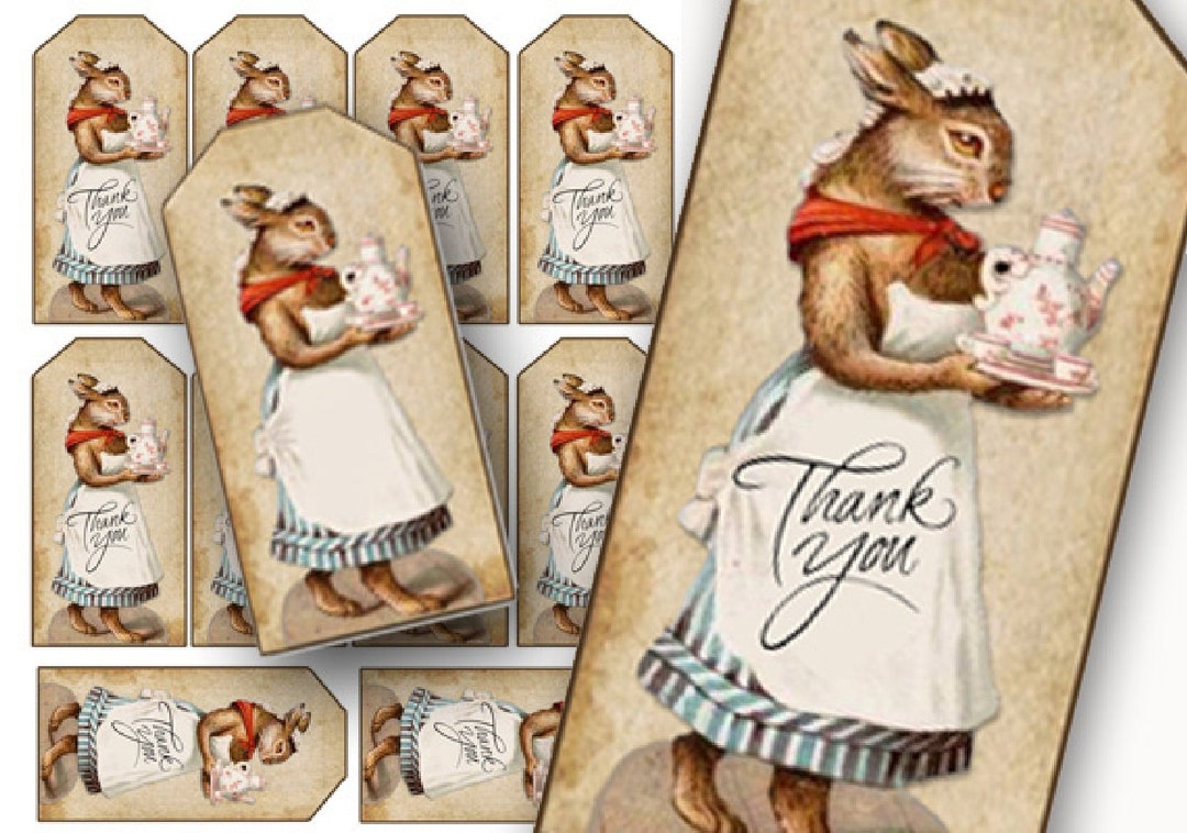 Bunny Rabbit Gift Tags, Printable Gift Tags, Tea Bookmarks Digital Gift ...