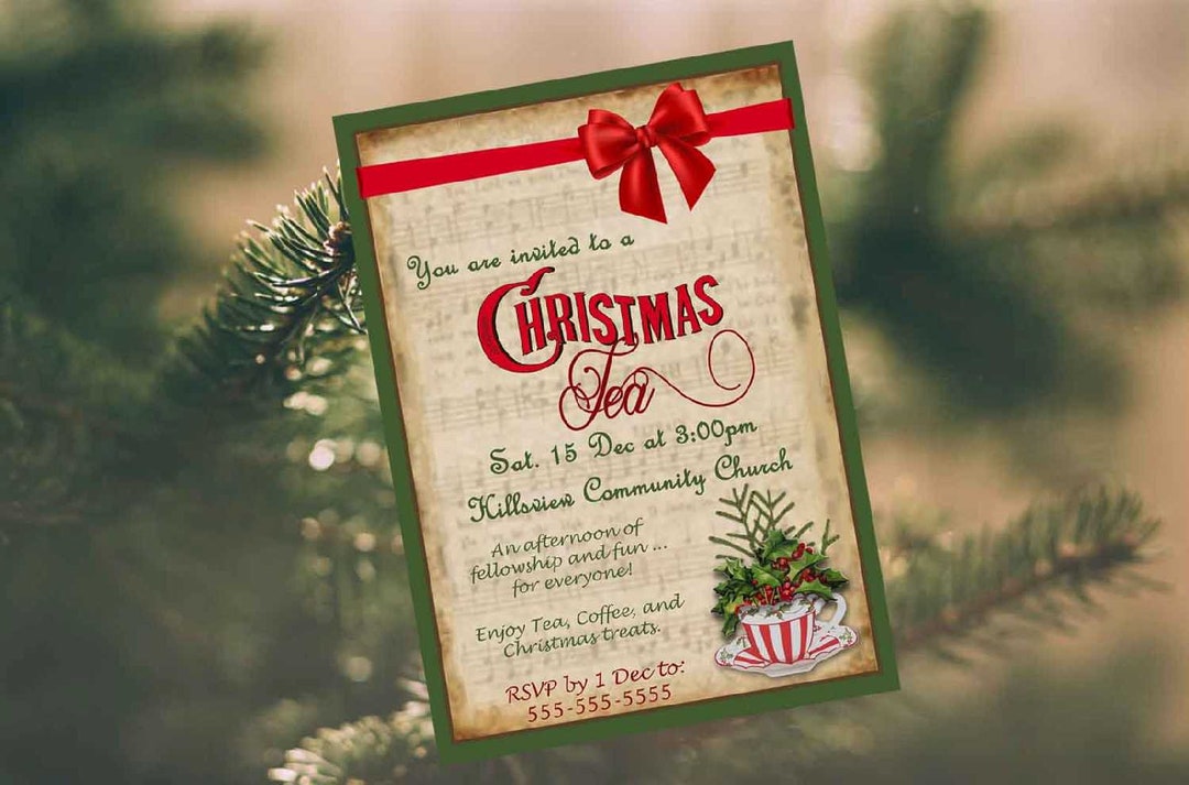 Christmas Tea Invitation Printable Download Holiday Party Invitation ...