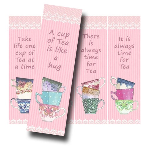 Pink Tea Cup Bookmarks Digitaltea Party Favors Tea Party - Etsy