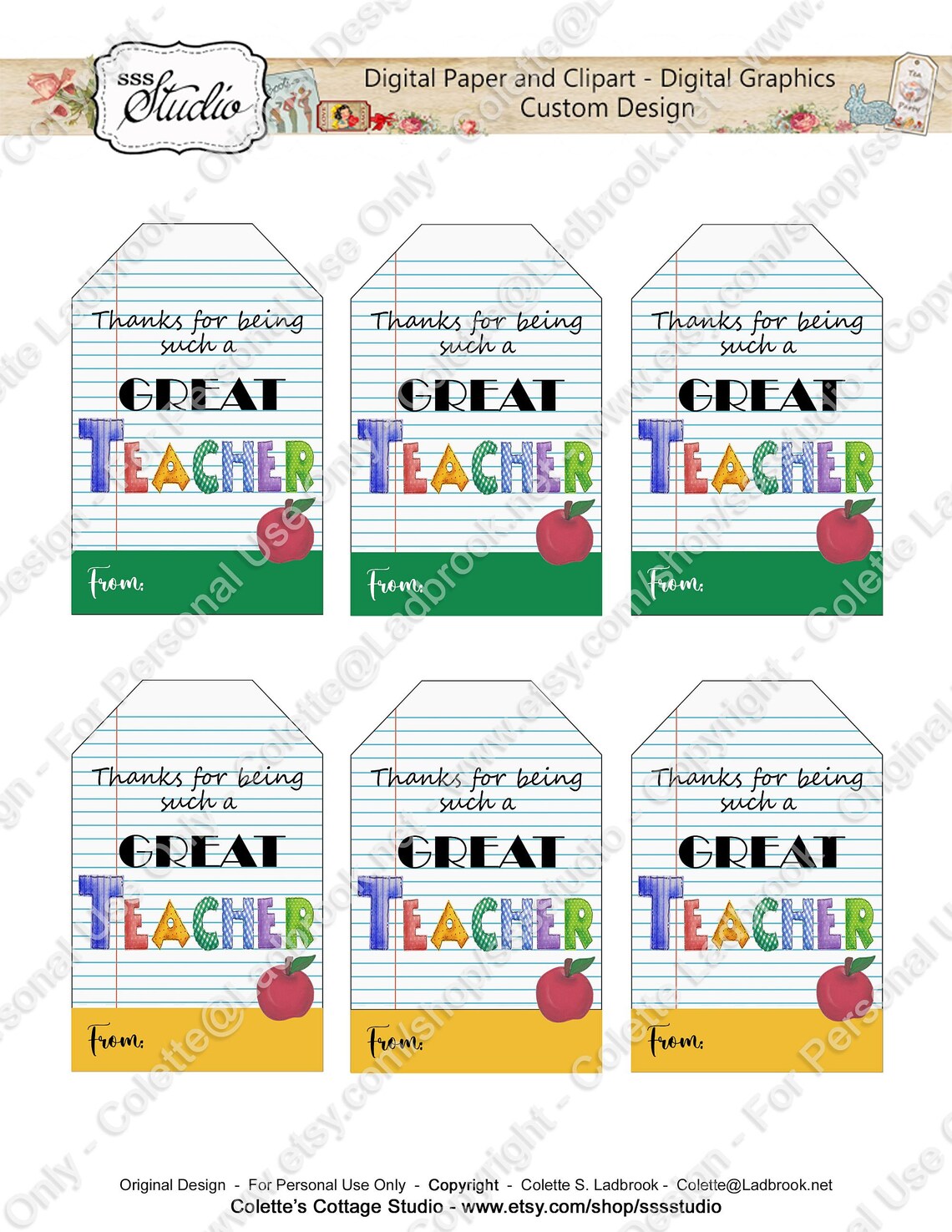 Teacher Gift Tags Teacher Thank You Tag Printable Gift Tags - Etsy
