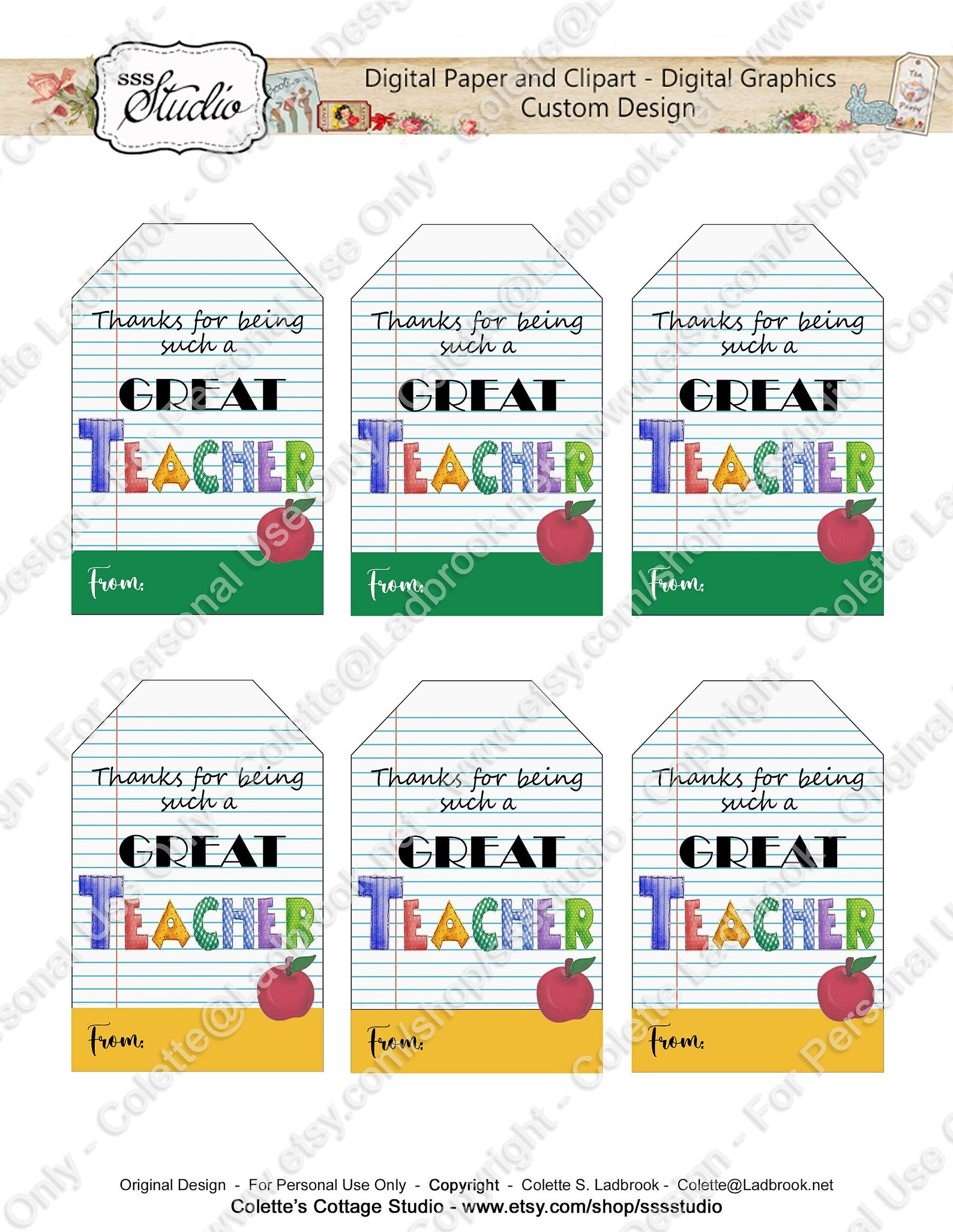 Teacher Gift Tags Teacher Thank You Tag Printable Gift Tags - Etsy