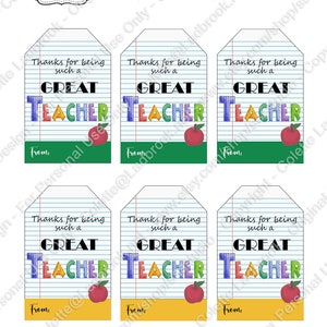 Teacher Gift Tags, Teacher Thank You Tag, Printable Gift Tags, Teacher ...