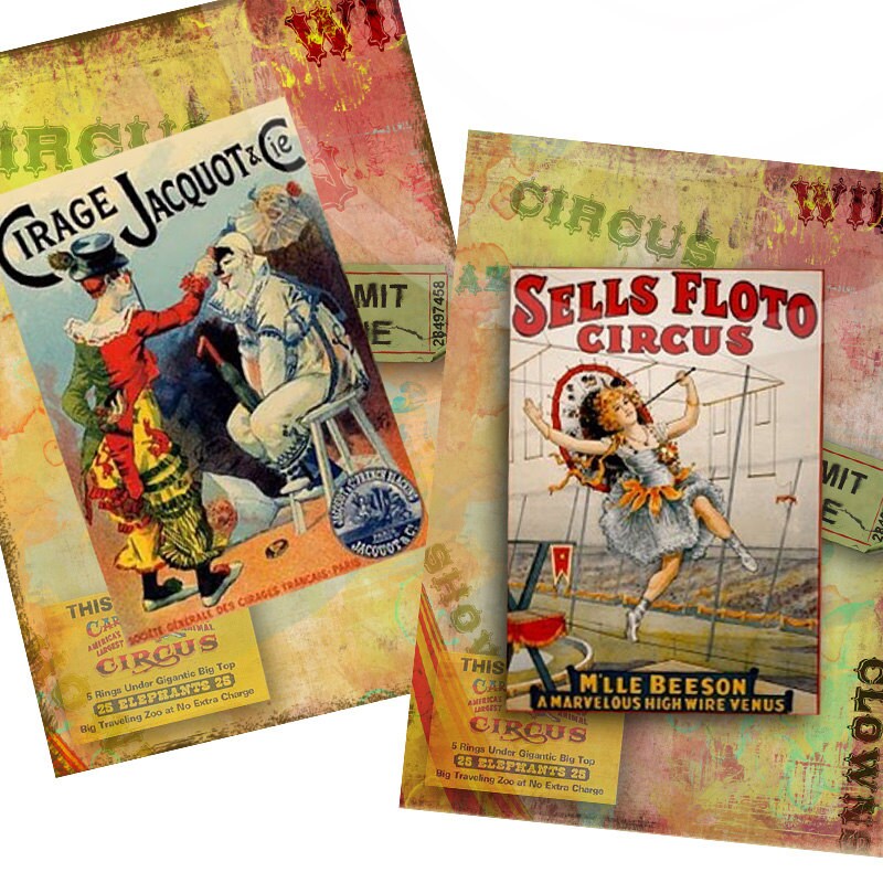 Circus Tags Printable Circus Cards Vintage Clown Tags, Elephants ...