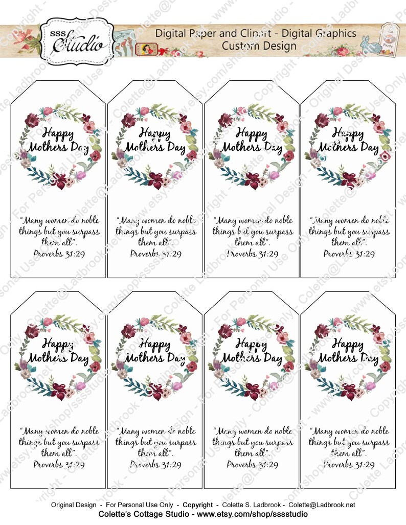 Mothers Day Tags Editable & Printable Gift Tags Digital - Etsy