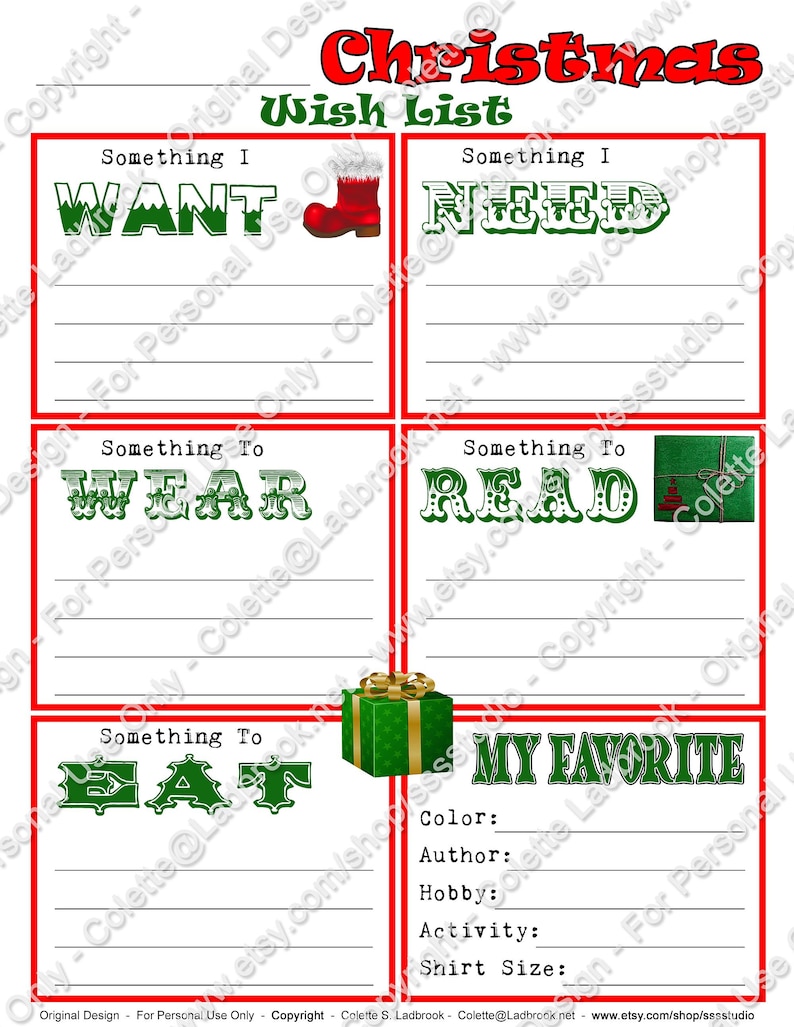 Christmas Wish List, Printable Download, Gift Ideas for Friends and ...