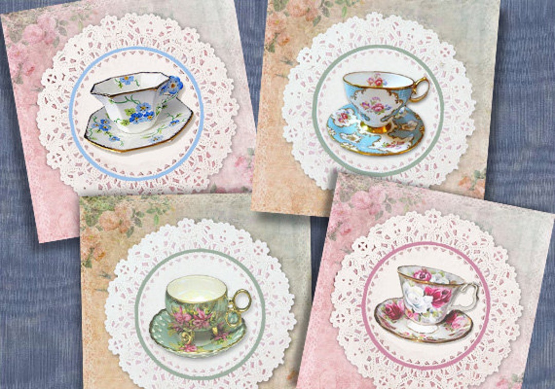 Tea Cup Coaster, Square Background Coasters, Tea Cup Printable Cards ...