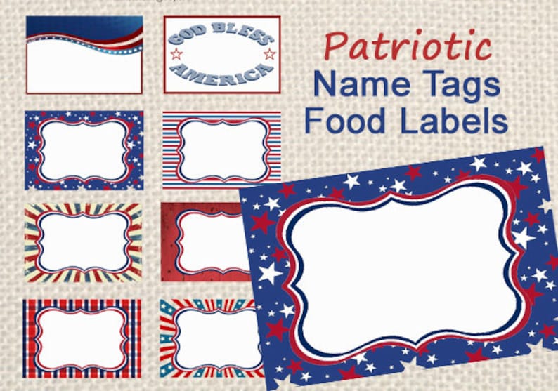 Patriotic Name Tags 4th of July Tags Patriotic Labels Instant Download ...