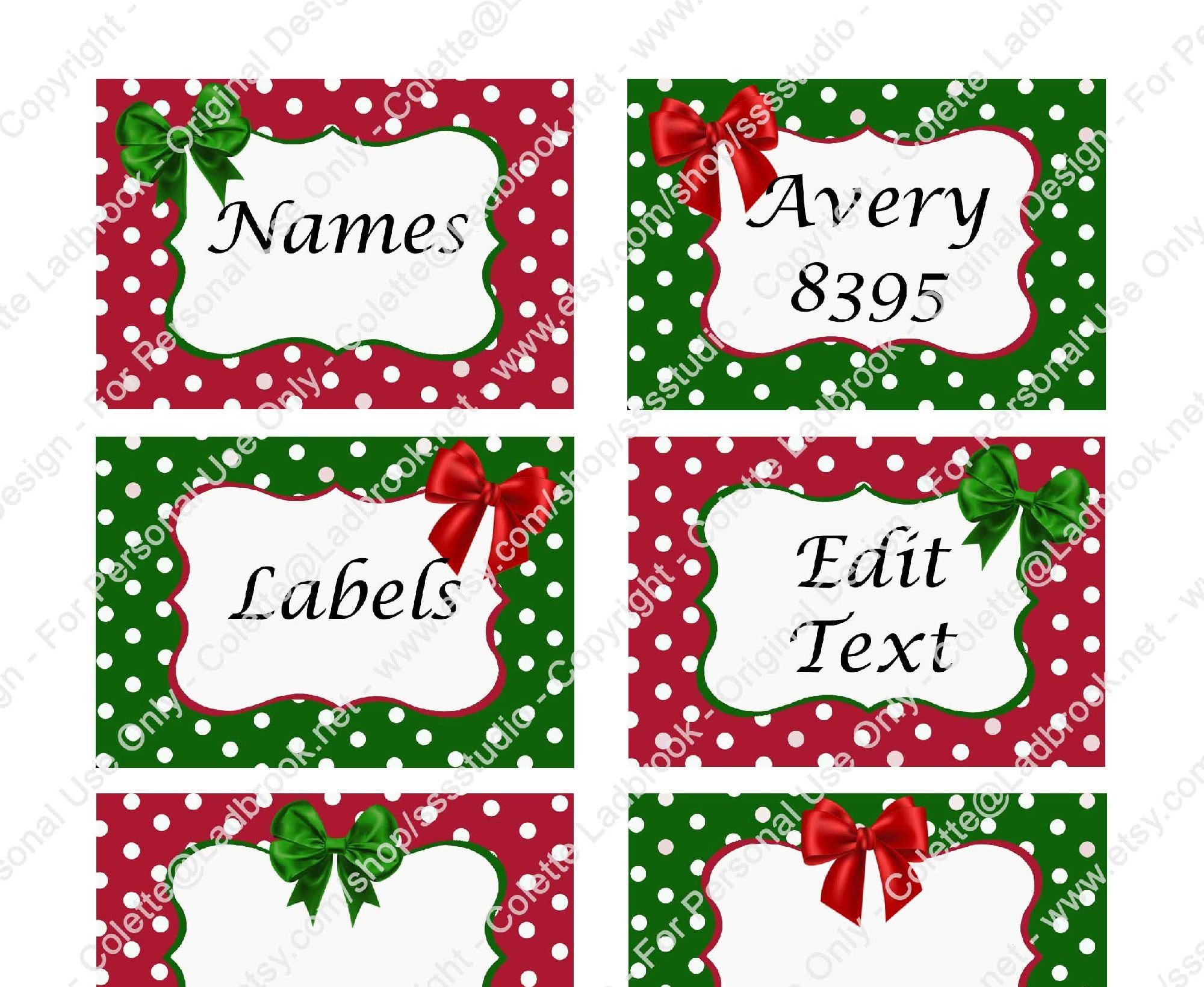 Red and Green Printable Tags Labels Holiday Name Tags Party | Etsy