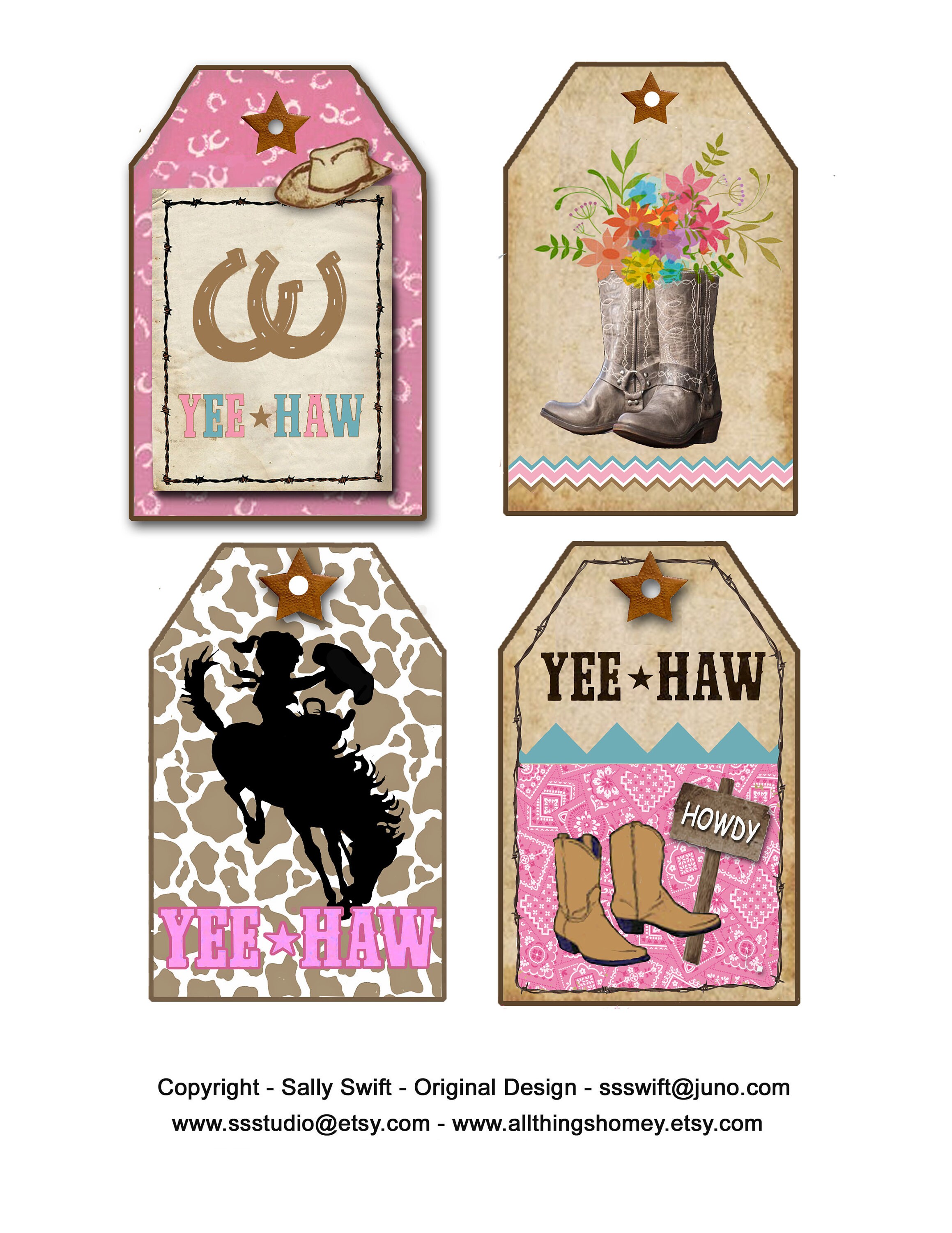 Cowgirl Tags Digital Birthday Tags, Printable Gift Tags, Western Cards ...
