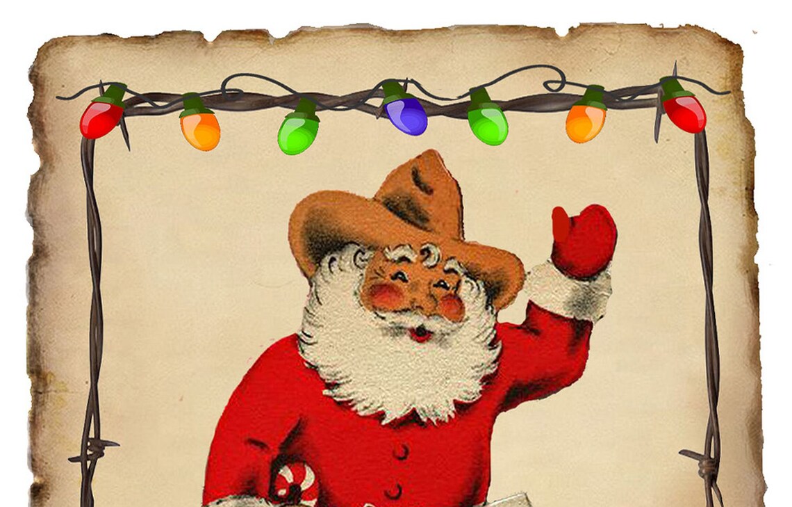 Cowboy Western Santa Gift Tags, Digital Stickers, Print Cards, Western ...