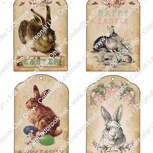Easter Rabbit Gift Tags Digital French Rabbits Vintage Easter Digital ...