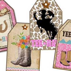 Cowgirl Tags Digital Birthday Tags, Printable Gift Tags, Western Cards ...