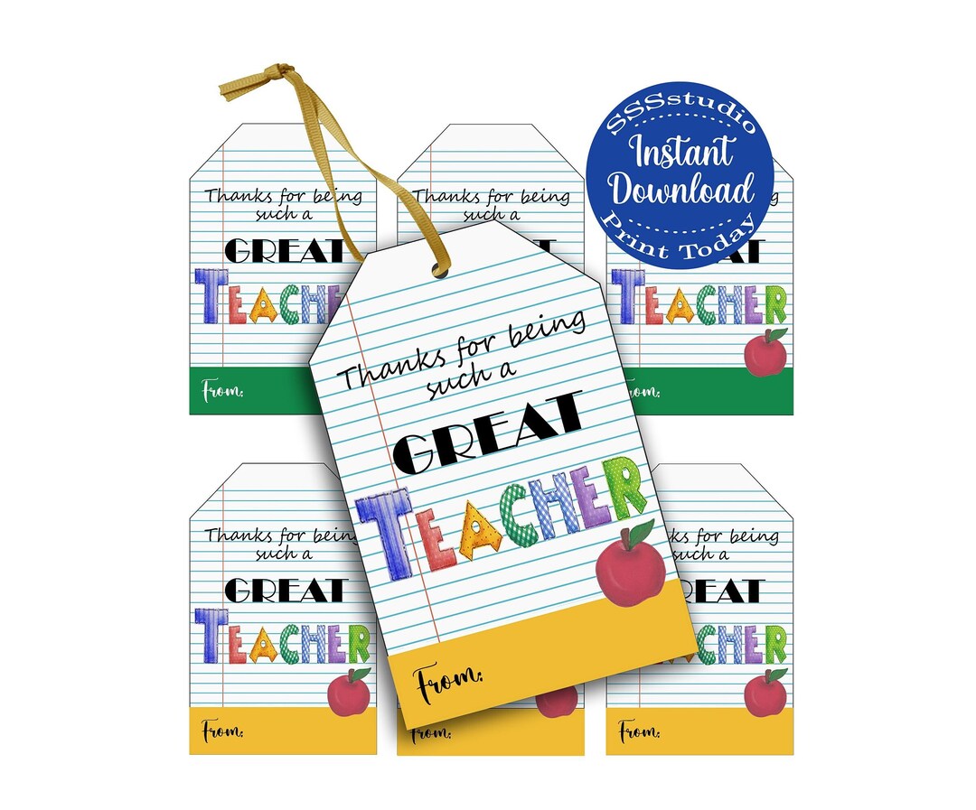 Teacher Gift Tags, Teacher Thank You Tag, Printable Gift Tags, Teacher ...