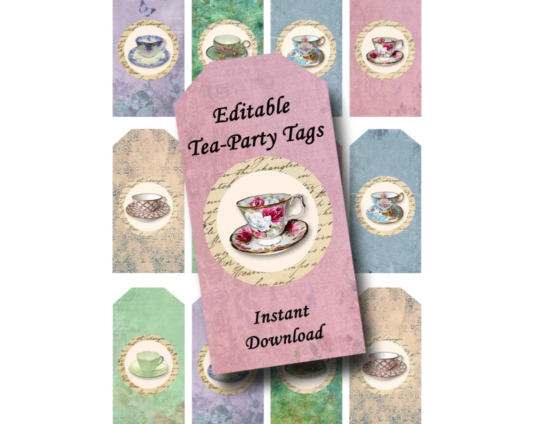 Tea Party Tags, Tea Party Favors, Vintage Tea Image, Digital Gift Tags ...