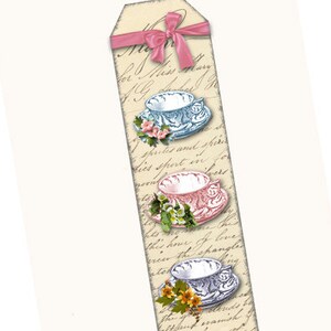 Tea Party Bookmarks Digital Tea Party Favors, Vintage Tea Cups ...