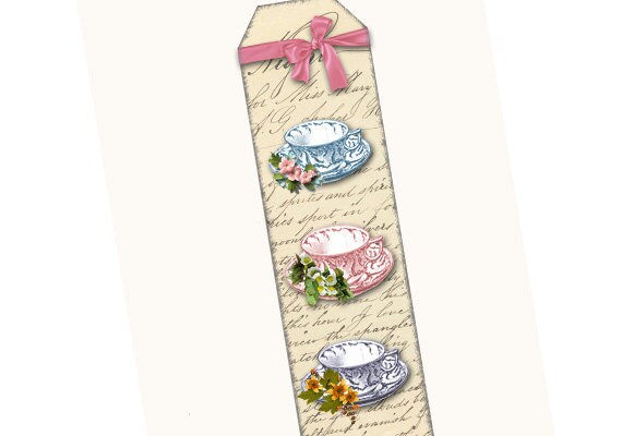 Tea Party Bookmarks Digital Tea Party Favors, Vintage Tea Cups ...