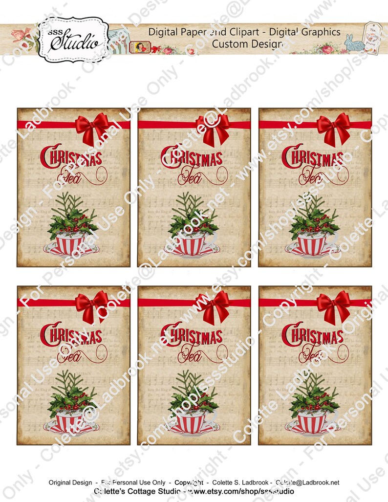 Christmas Tea Tags, Printable Gift Tags, Digital Download, Holiday Tea ...