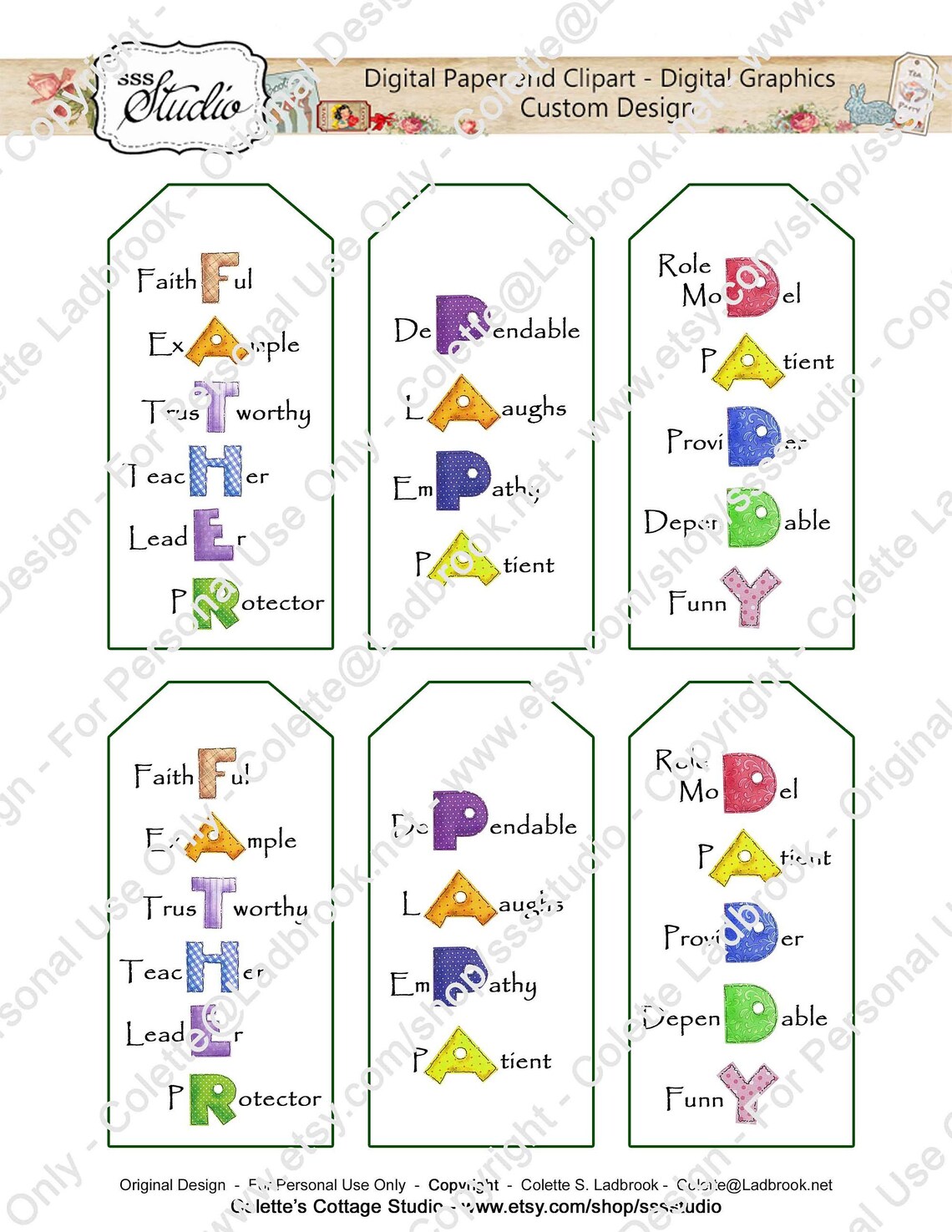 Fathers Day Tags Bookmarks Daddy Birthday Tags Digital and - Etsy