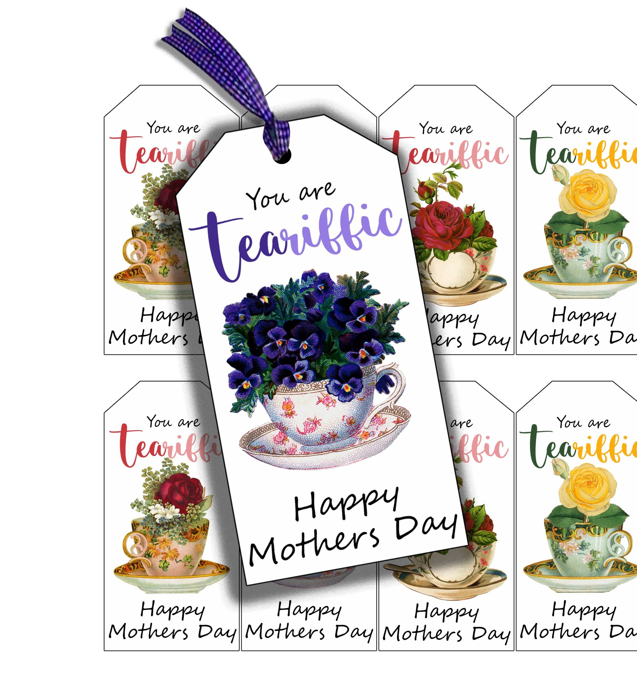 Mothers Day Tags, Tea-riffic Tags, Printable Gift Tags, Digital Tea ...