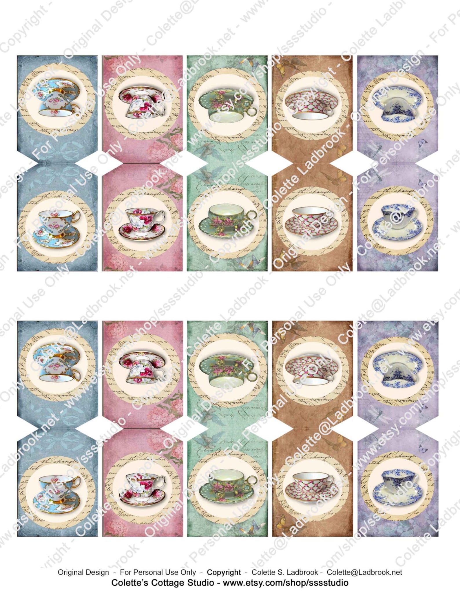 Tea Bag Tags, Vintage Party Favors, Digital Download, Printable Gift ...
