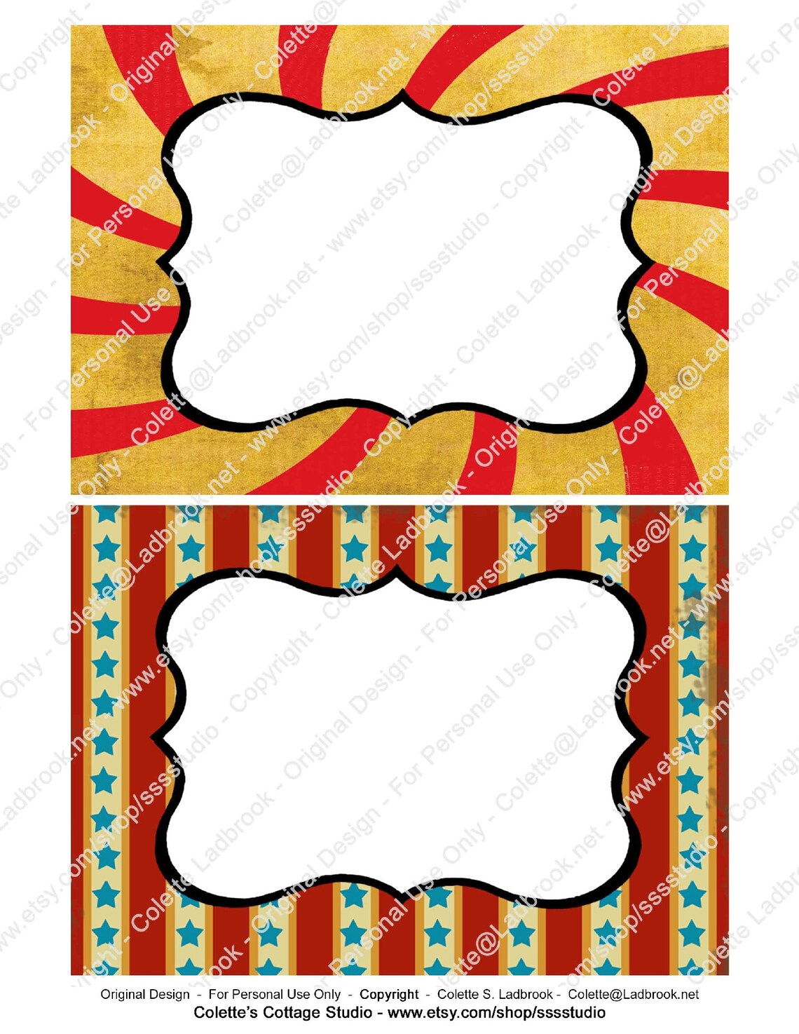 Circus Tent cards Printable Editable Digital Placecards. | Etsy