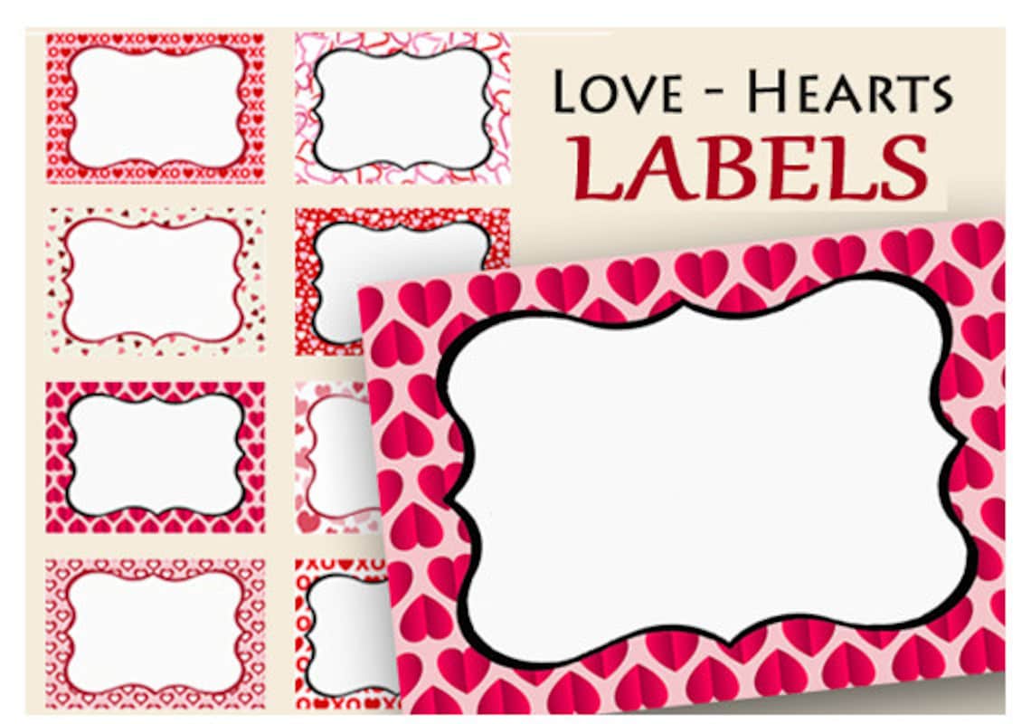 Valentine Labels Hearts Digital Labels Valentine Party Labels Printable ...