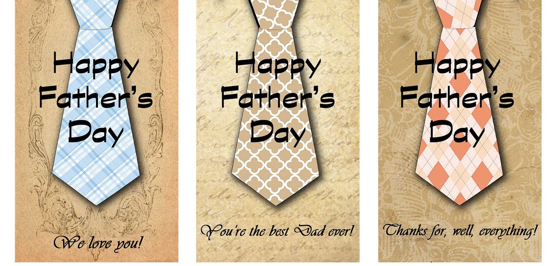 Tie Gift Tags for Dad, Happy Fathers Day Tags, Digital and Printable ...
