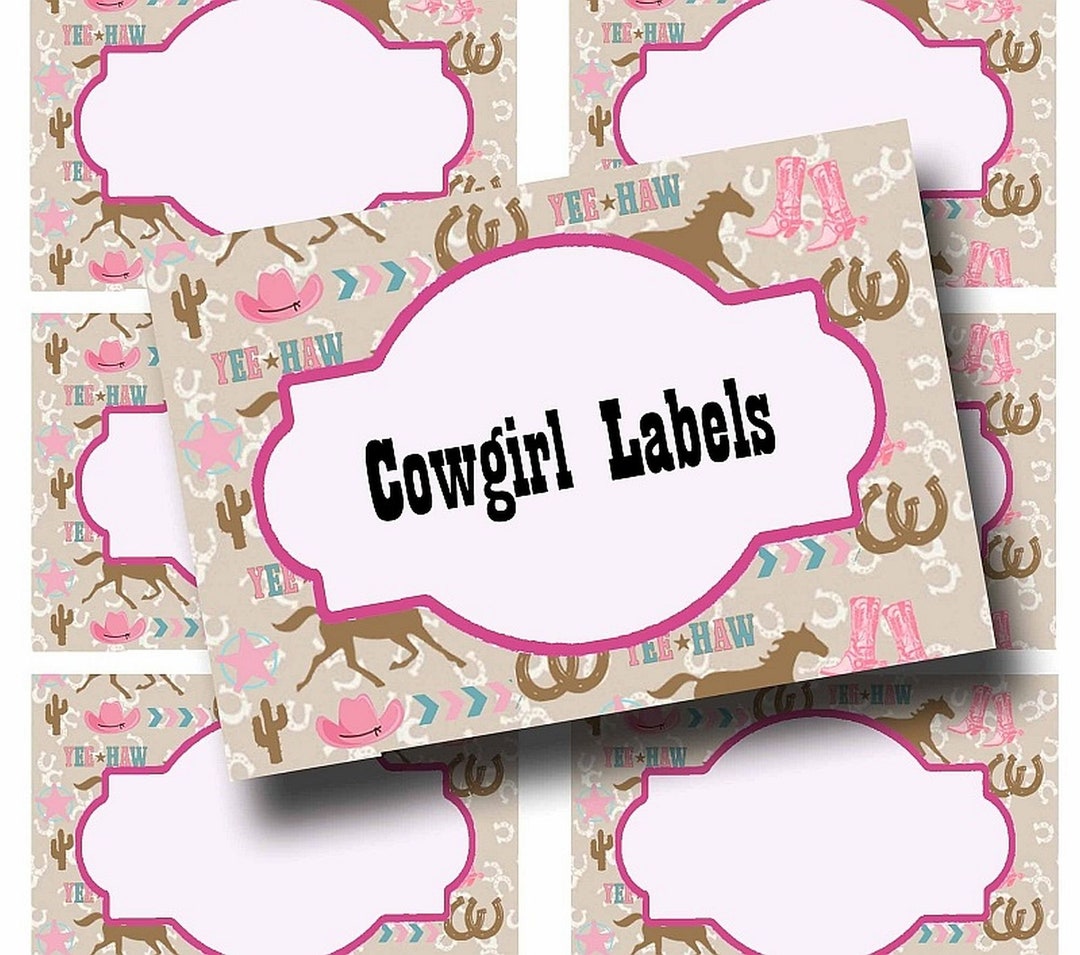 Cowgirl Party Labels Printable Name Tags Western Party Pink Labels ...