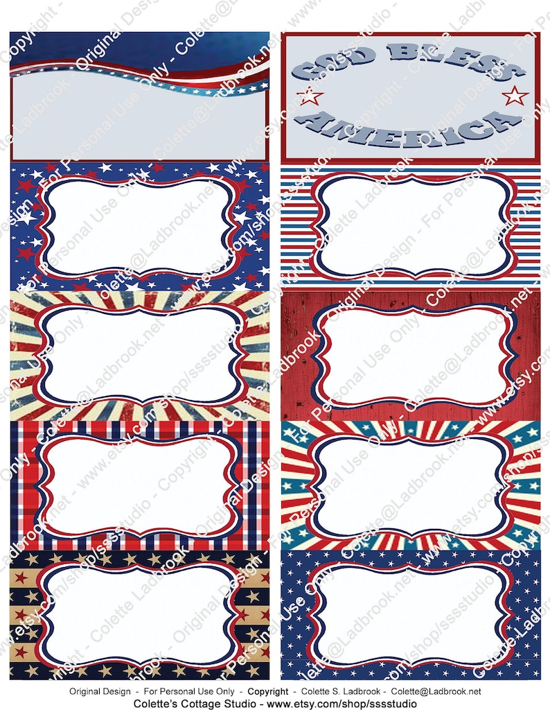 Patriotic Name Tags 4th of July Tags Patriotic Labels Instant Download ...