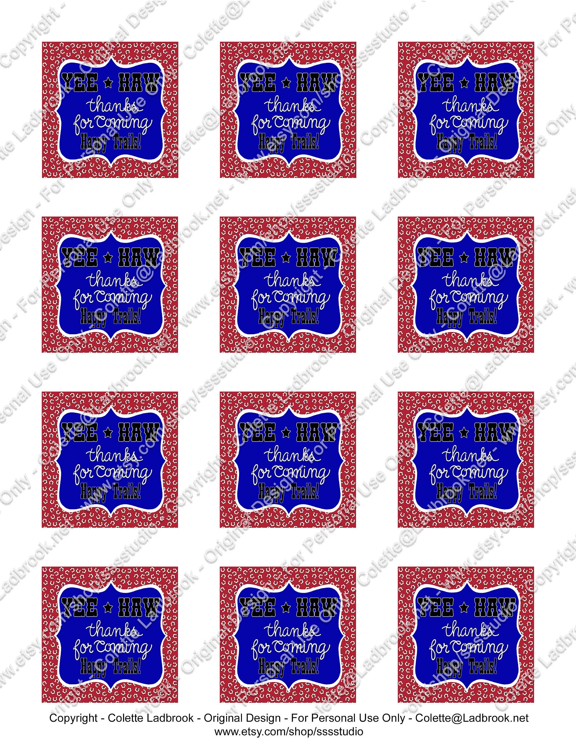 Happy Trails, Western Thanks, Country Tags, Yee Haw Favor Tags, Instant ...