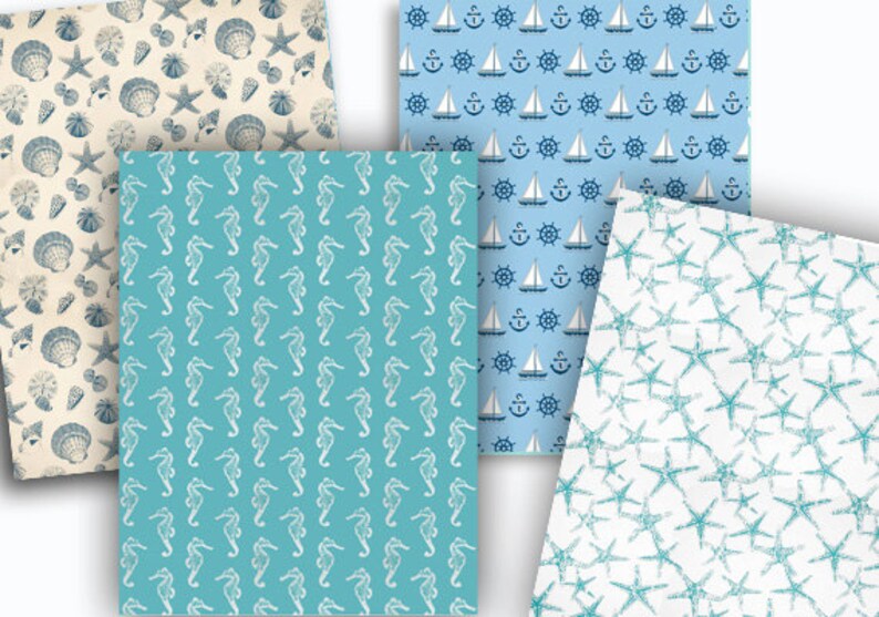 Nautical Paper digital Printable Scrapbook Paper Marine blue | Etsy