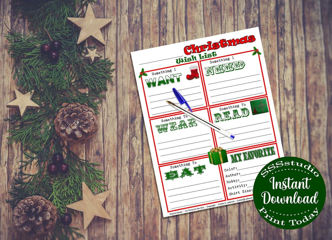 Christmas Wish List Printable Download Gift Ideas for - Etsy