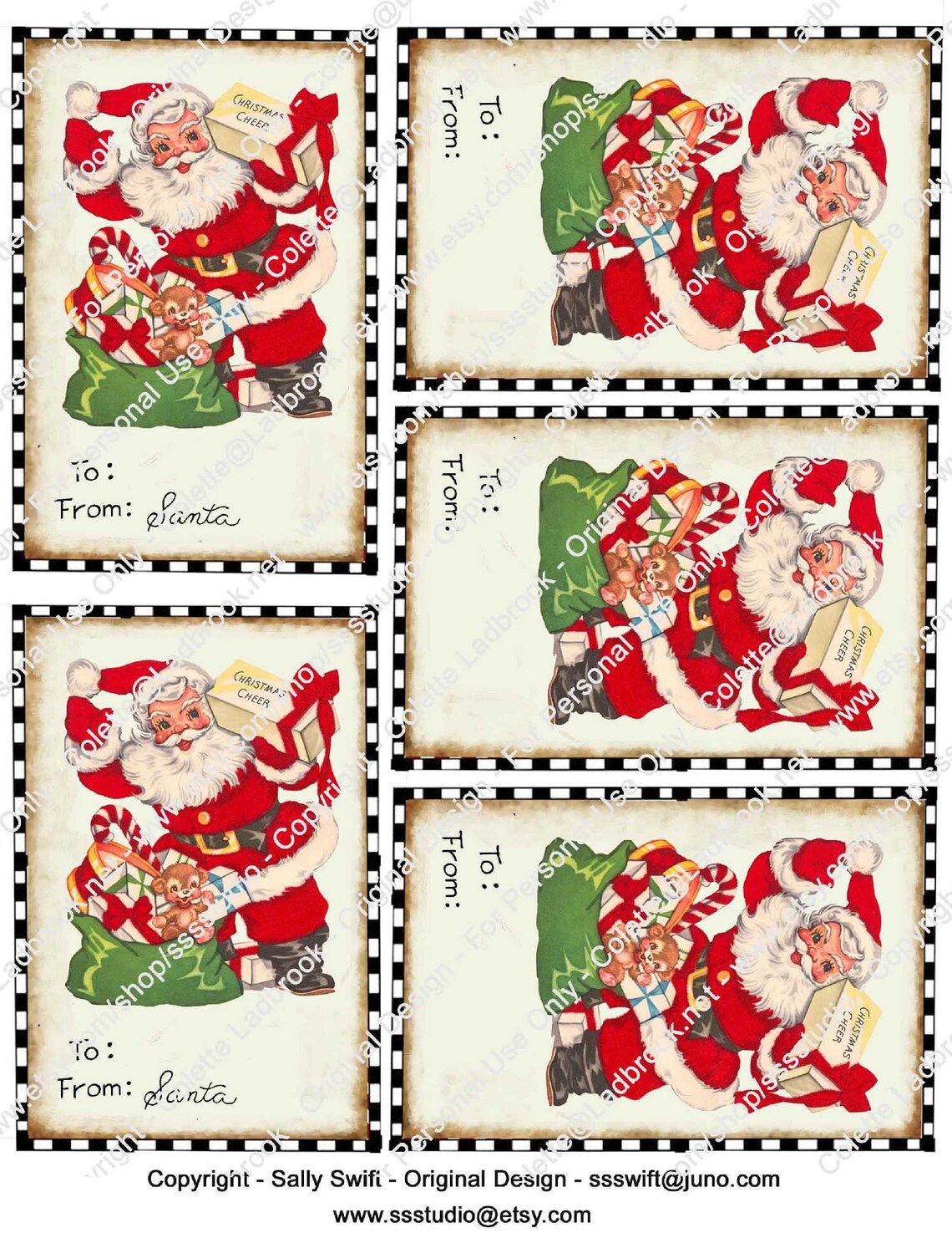 Santa Gift Tags Vintage Santa To-from Tags Santa Holiday | Etsy