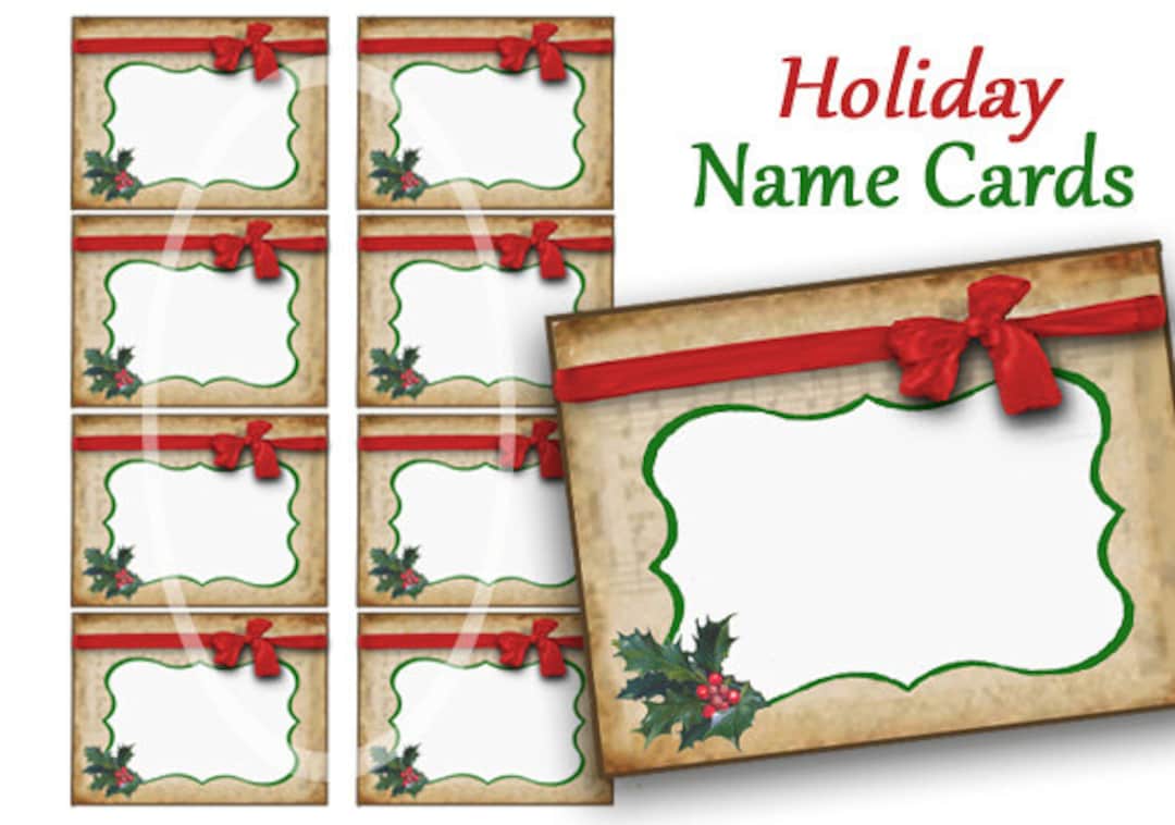 Holiday Name Cards Labels, Digital Name Tags Christmas Food Label ...