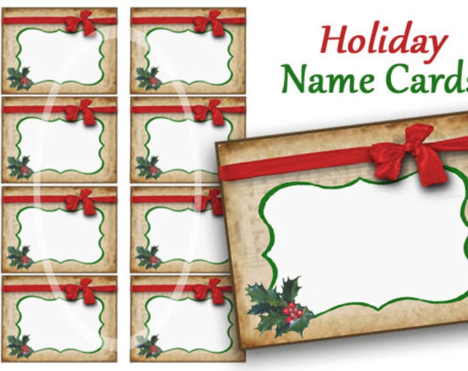 Holiday Name Cards Labels, Digital Name Tags Christmas Food Label ...