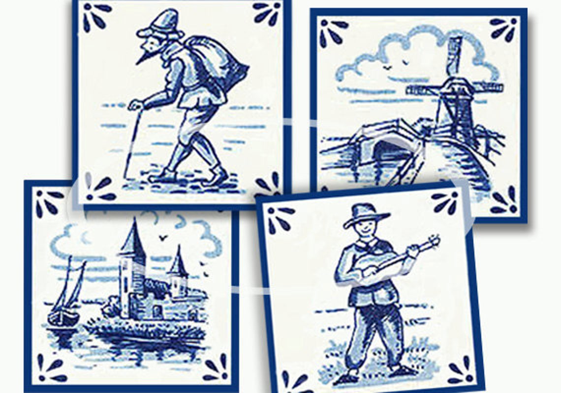 Dutch Blue Printable Tiles Delft Coaster Digital Square - Etsy