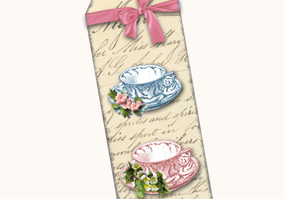 Tea Party Bookmarks Digital Tea Party Favors, Vintage Tea Cups ...