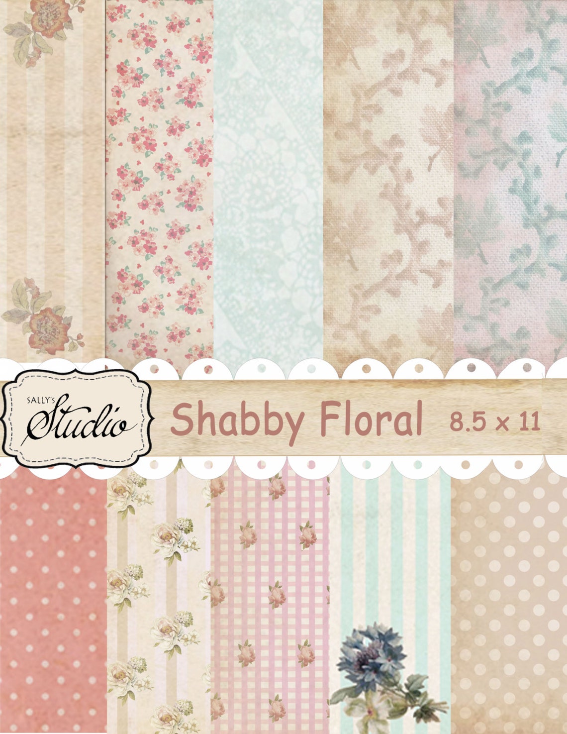 Floral Scrapbook Paper Digital Instant Download Shabby Chic | Etsy