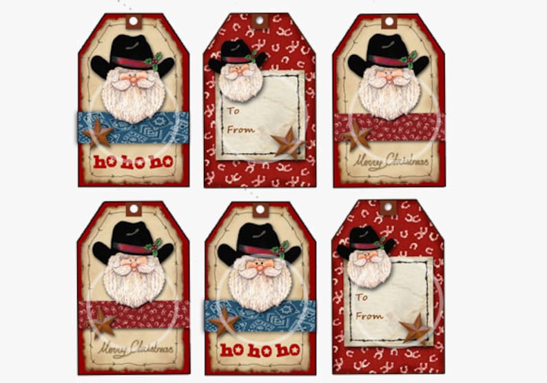 Christmas Western Santa Digital Gift Tags Cowboy Santa | Etsy