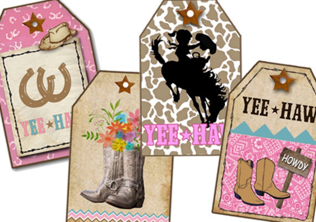 Cowgirl Tags Digital Birthday Tags, Printable Gift Tags, Western Cards ...