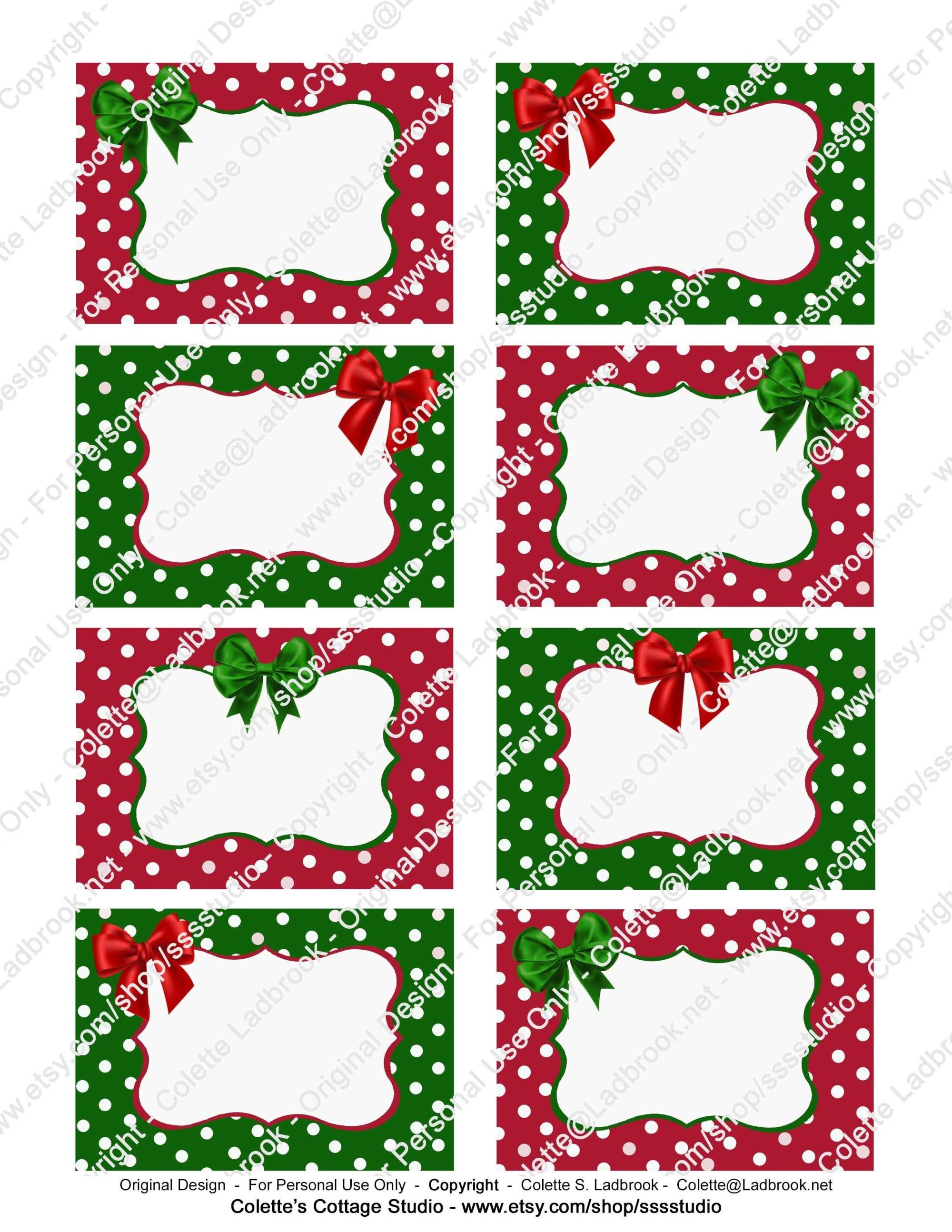 Red and Green Printable Tags Labels Holiday Name Tags Party | Etsy