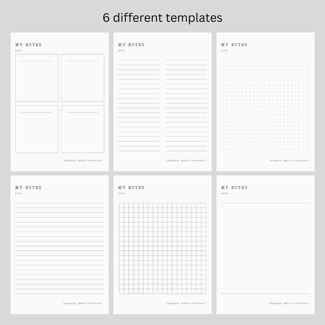 Minimalist Printable Notebook Pages, Note Taking Templates, Notes ...