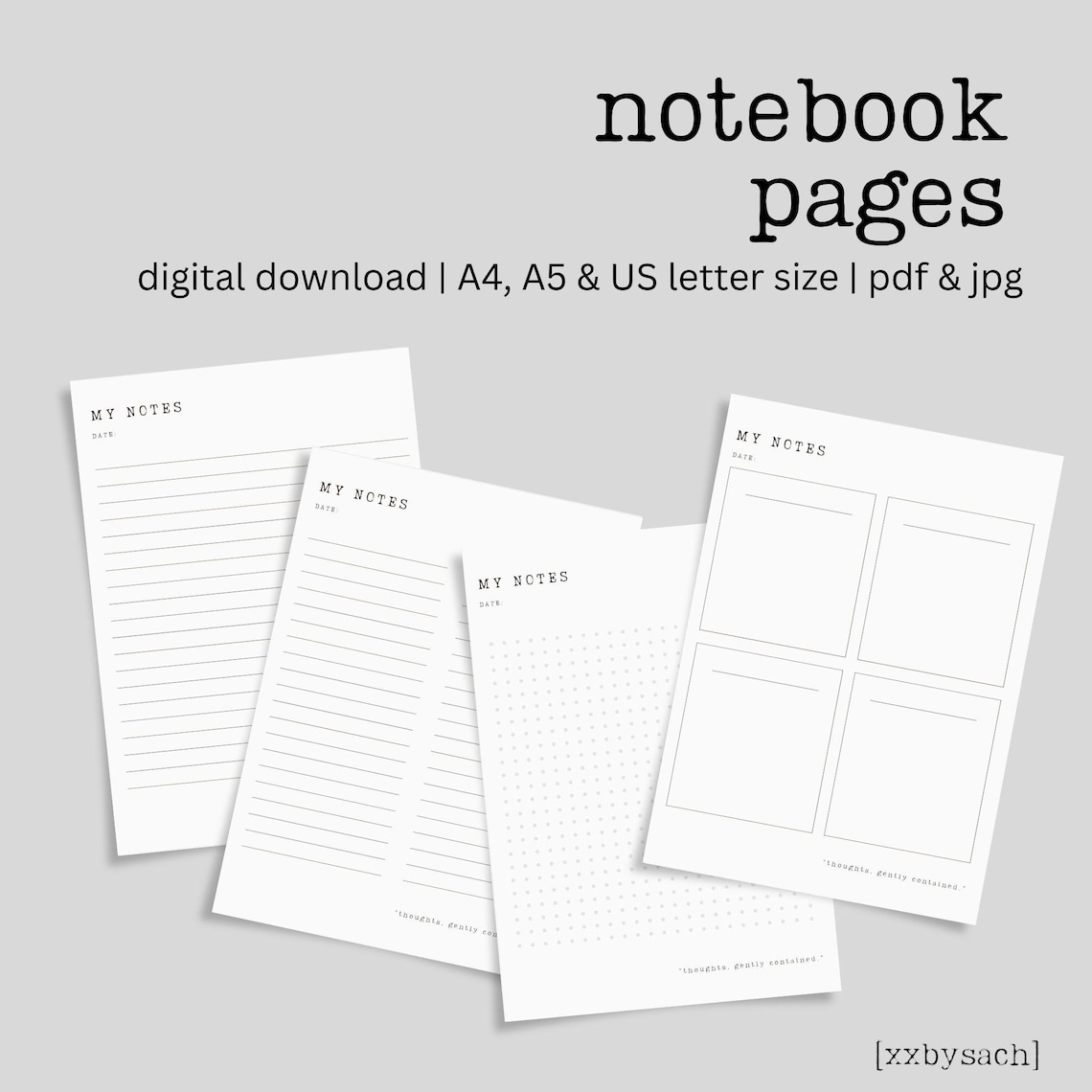 Minimalist Printable Notebook Pages, Note Taking Templates, Notes ...