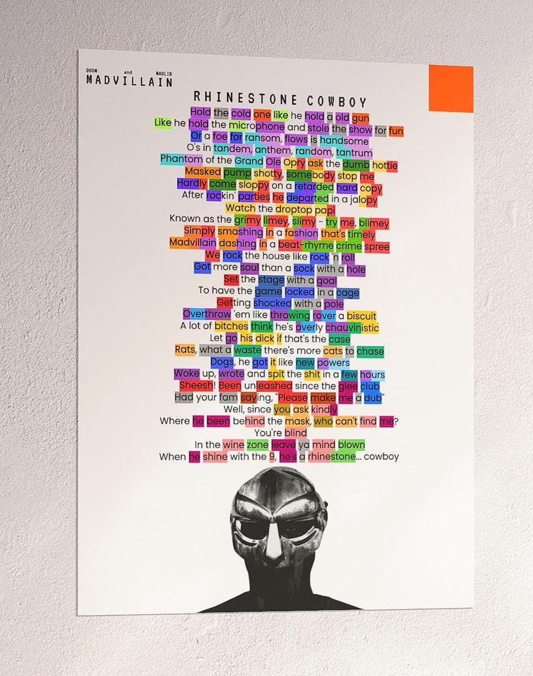 MF DOOM Rhinestone Cowboy Lyric Art Poster Matte Vertical Poster - Etsy