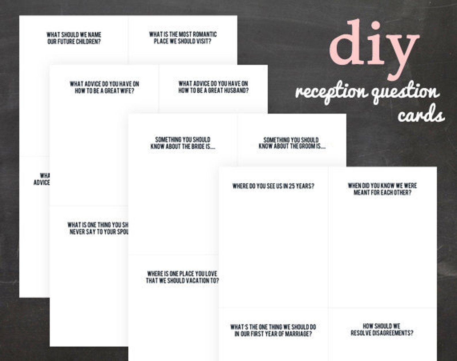 DIY Wedding Reception Conversational Questions Starters Cards Guest ...